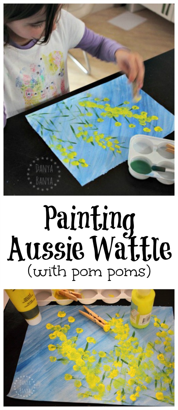 Wattle Painting with Pom Poms {Aussie Art for Kids} – Danya Banya
